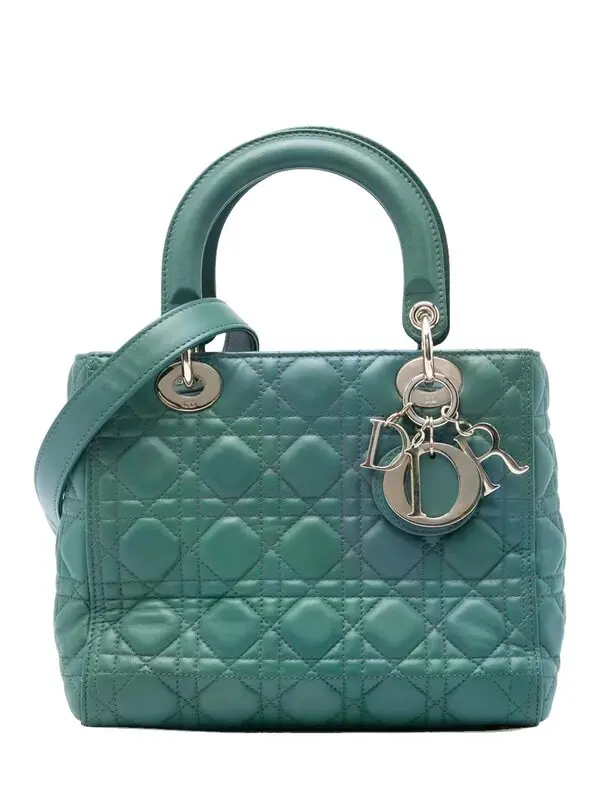 Dior 2019 Medium Lambskin Cannage Lady Satchel - Green