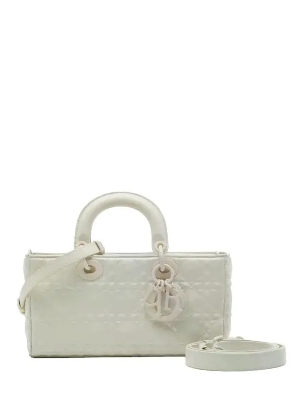 Dior 2022 Medium Calfskin Cannage Diamond Lady D Joy Satchel - White