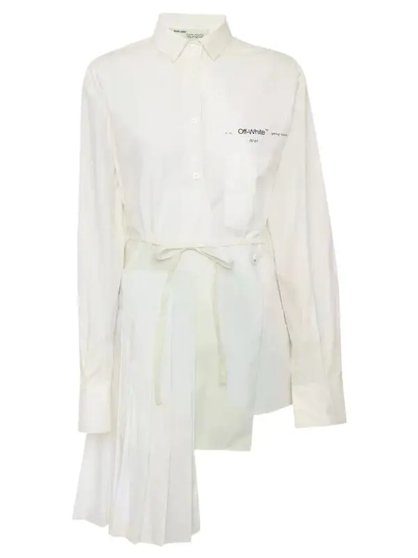 Off-White Plissé Pleated Mini Shirt Dress - White