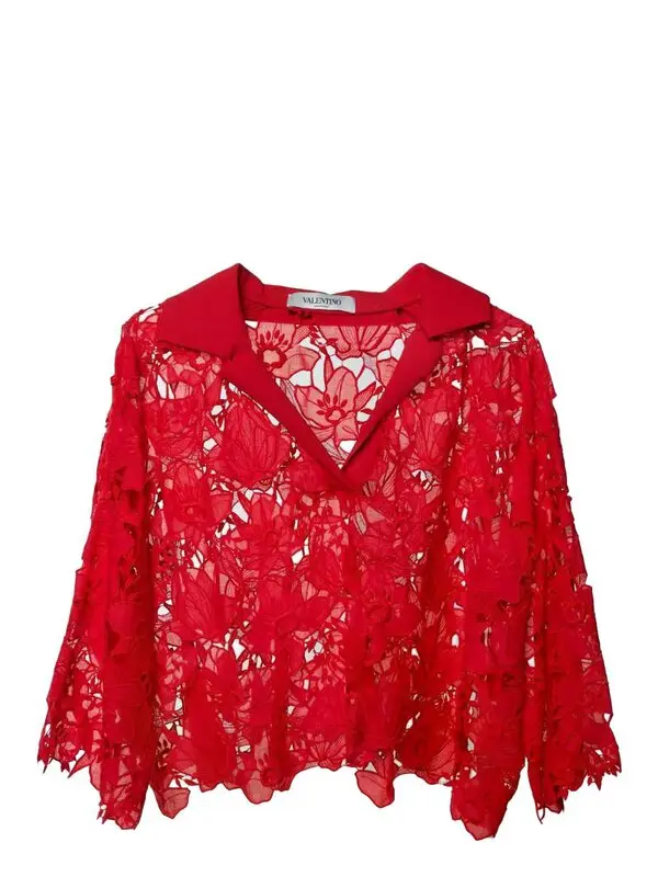 Valentino Garavani Floral Guipure Lace Top - Red