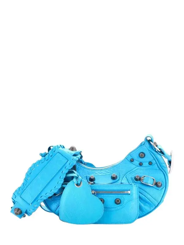 Balenciaga Le Cagole Giant Studs Shoulder Bag Leather Xs Hobo Bag - Blue