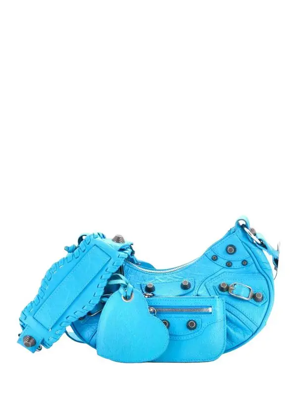 Balenciaga Le Cagole Giant Studs Shoulder Bag Leather Xs Hobo Bag - Blue