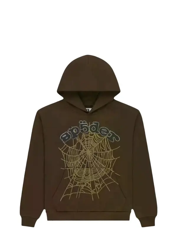 SP5DER Rhinestone-embellished Web-print Hoodie - Brown