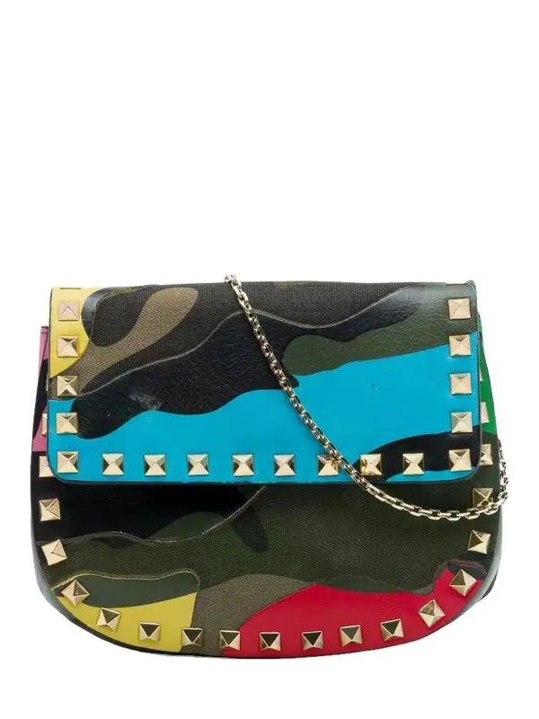 Valentino Garavani 2014-2015 Nappa And Canvas Camouflage Rockstud Flap Crossbody Bag - Green