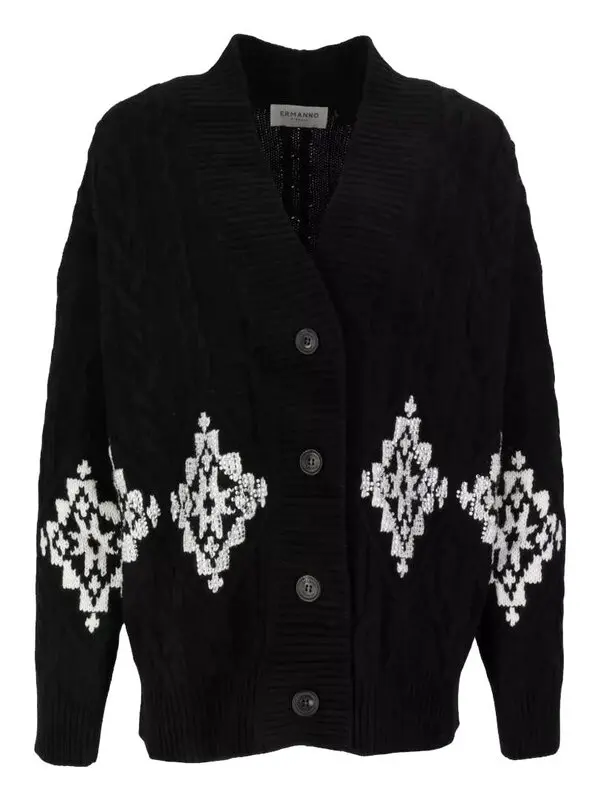 Ermanno Scervino Cable-knit Sequin-embellished Cardigan - Black