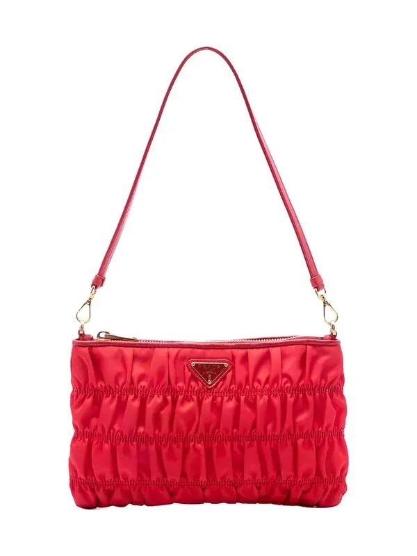 Prada 2000-2013 Tessuto Gaufre Shoulder Bag - Red