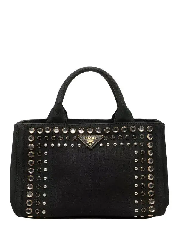 Prada 2013-2026 Canvas Canapa Studded Handbag - Black