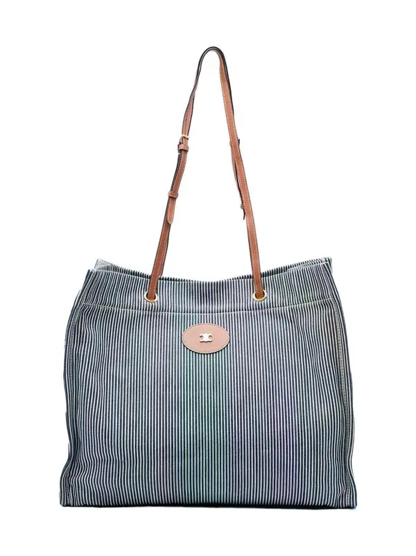 Celine 2019 Striped Textile And Calfskin Squared Cabas Tote Bag - Blue