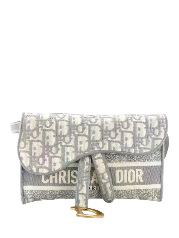 Dior Saddle Slim Pouch Logo Embroidered Oblique Canvas Belt Bag - Grey