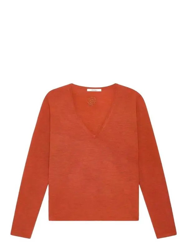 Malìparmi Rose-embroidered V-neck Sweater - Orange