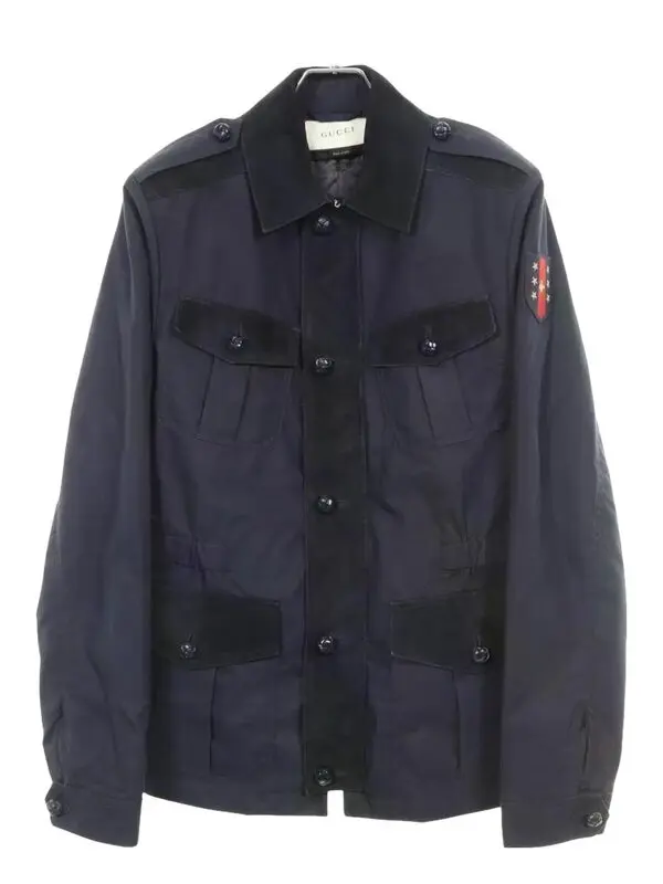 Gucci 2000s Suede-trim Military Jacket - Blue