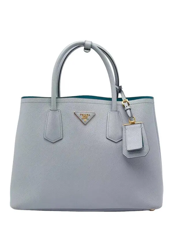 Prada 2013-2026 Medium Saffiano Cuir Double Satchel - Grey