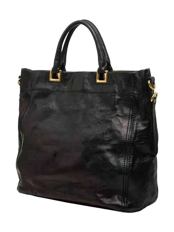 Prada 2000-2013 Glace Calf Open Convertible Tote Satchel - Black