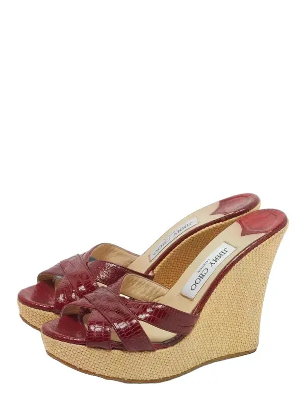 JIMMY CHOO Phyllis Lizard-embossed Wedge Sandals - Red