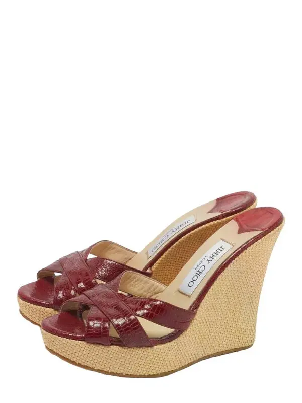 JIMMY CHOO Phyllis Lizard-embossed Wedge Sandals - Red