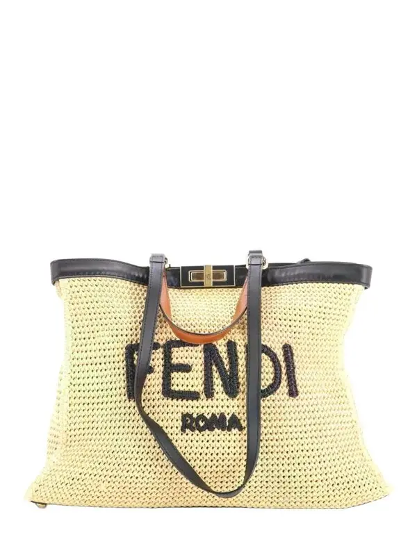 Fendi Peekaboo X- Raffia Medium Tote Bag - Neutrals
