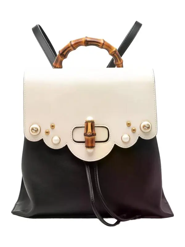 Gucci 2000-2015 Pearl Studded Calfskin Bamboo Nymphaea Backpack - Black