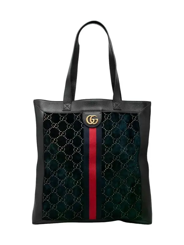 Gucci 2016-2026 Large Gg Velvet Web Ophidia Tote Bag - Blue