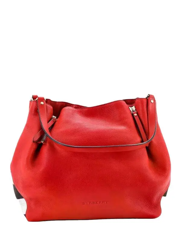 Burberry Maidstone Leather And House Check Canvas Medium Tote Bag - Red