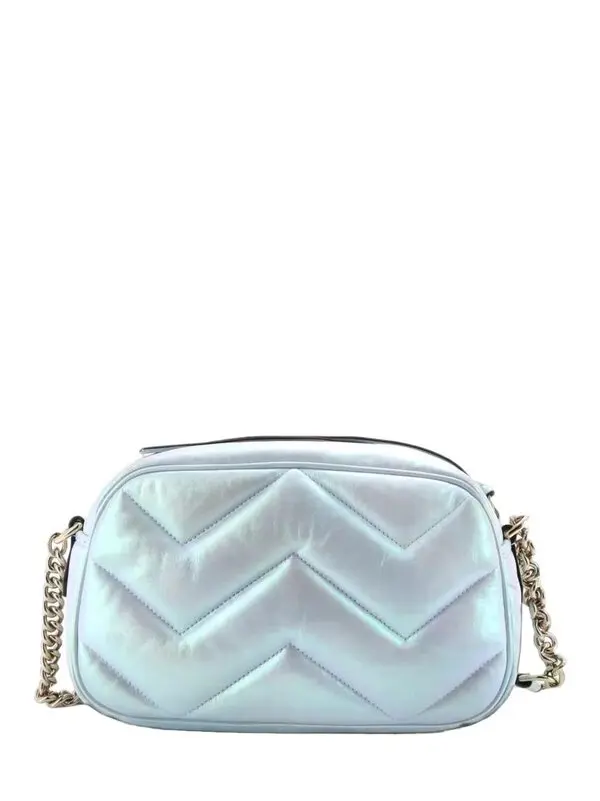 Gucci Gg Marmont Chevron Iridescent Leather Small Shoulder Bag - Blue