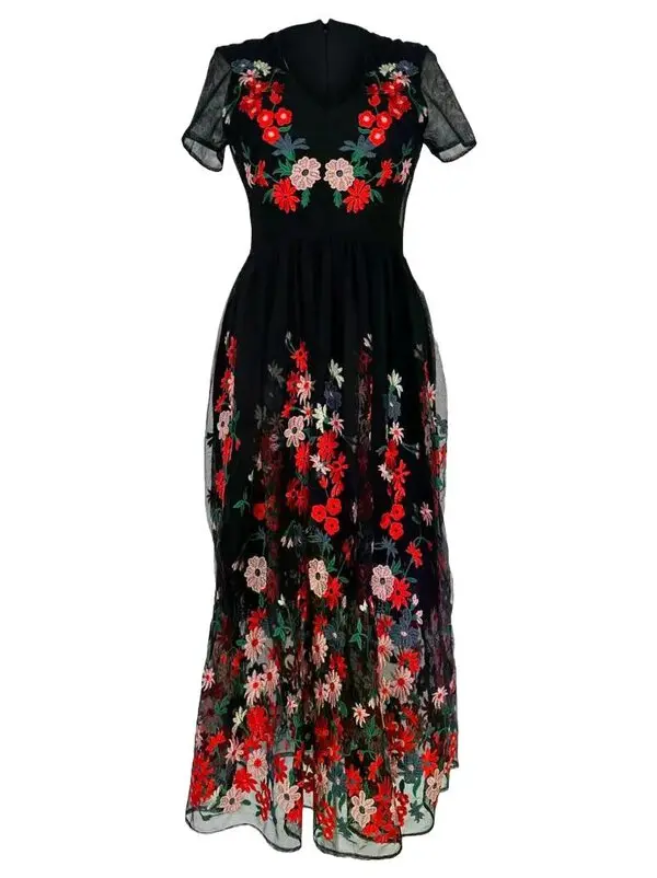 Maje Raphael Floral-embroidered Dress - Black