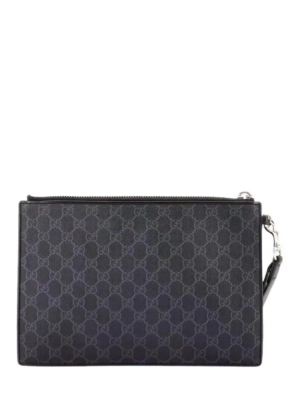 Gucci Night Courrier Pouch Gg Coated Canvas With Applique Clutch Bag - Black
