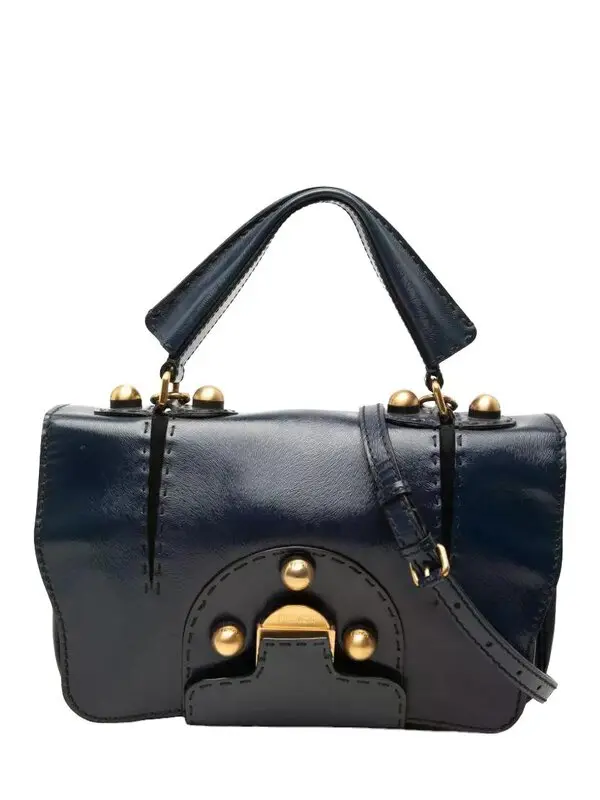 Fendi 2000-2010 Textured Patent F3 Secret Code Satchel - Blue