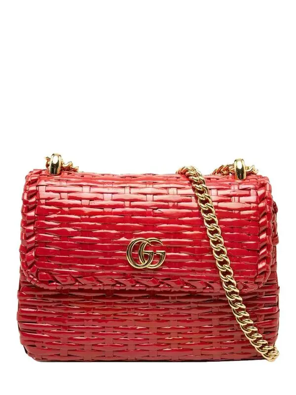 Gucci 2016-2026 Mini Gg Marmont Glazed Wicker Flap Crossbody Bag - Red