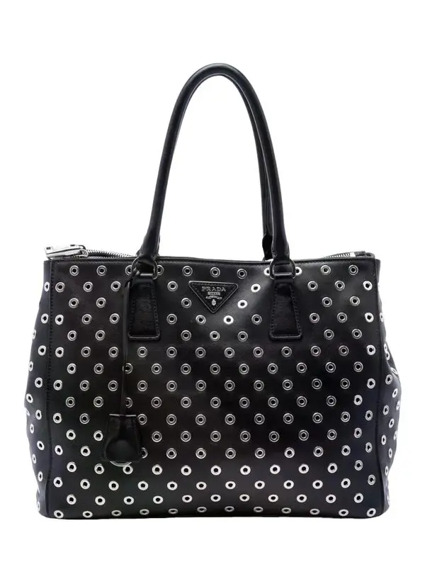 Prada 2010-2026 Large City Calf Grommet Galleria Double Zip Satchel - Black