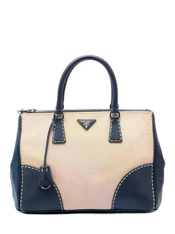 Prada 2010-2026 Medium Canvas And City Calf Stitch Galleria Double Zip Satchel - Neutrals
