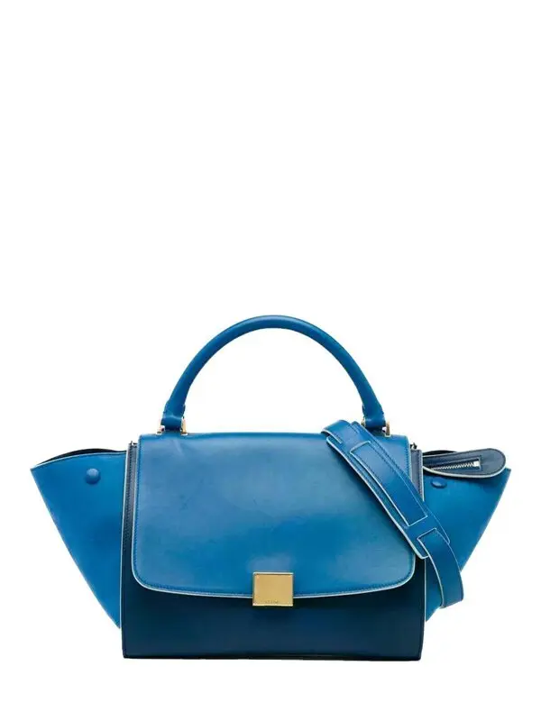 Celine 2015 Small Bicolor Calfskin And Nubuck Trapeze Satchel - Blue