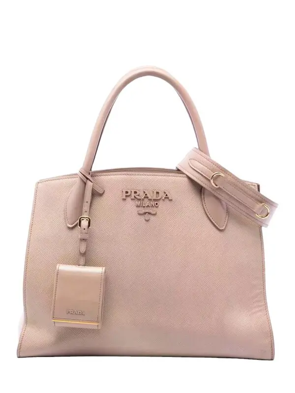 Prada 2013-2026 Medium Saffiano Cuir Monochrome Top Handle Tote Satchel - Brown