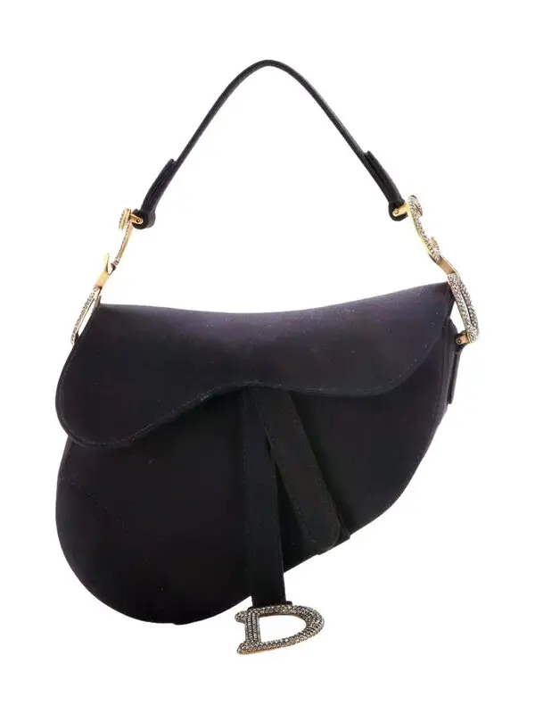 Dior Saddle Handbag Satin With Crystals Mini Shoulder Bag - Black