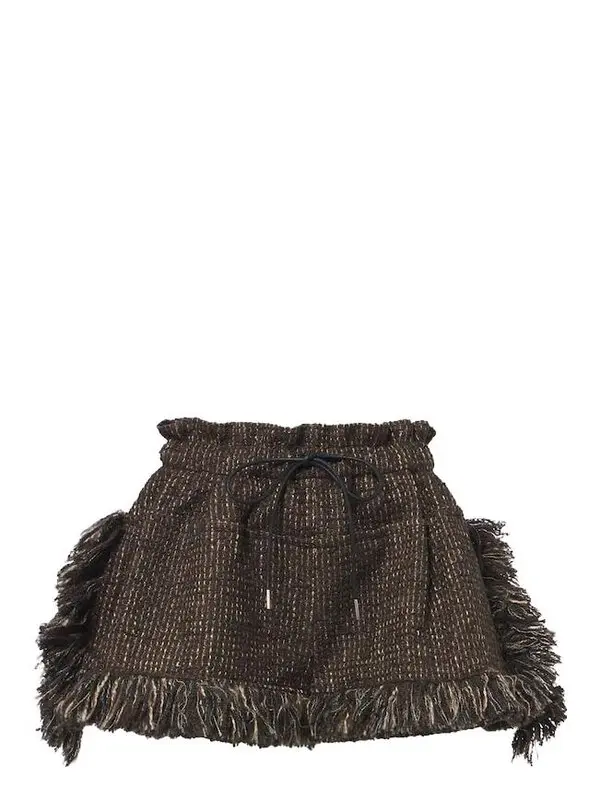 Sacai Fringed Wool-blend Tweed Shorts - Brown