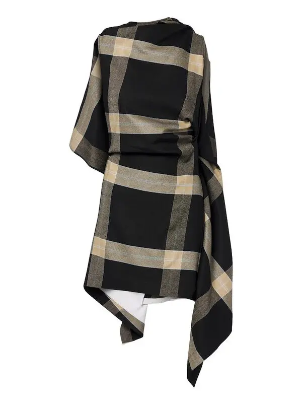 Loewe Caped Checked Minidress - Black