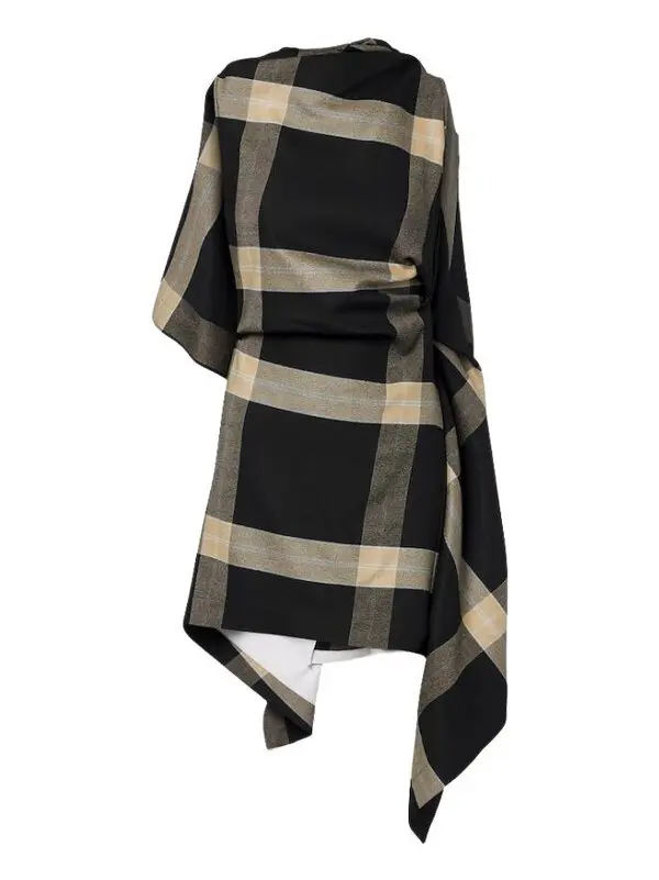 Loewe Caped Checked Minidress - Black
