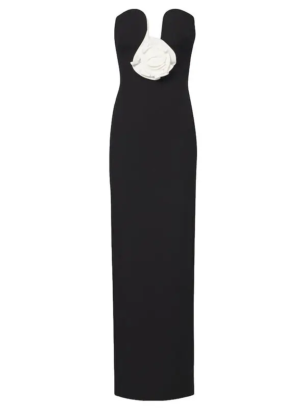 Roland Mouret Floral-appliqué Crêpe Bustier Gown - Black