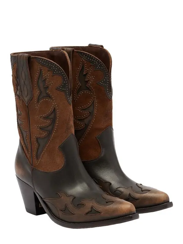 GOLDEN GOOSE Wish Star Leather And Suede Cowboy Boots - Brown