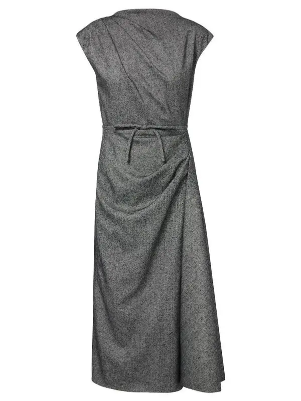 Erdem Bow-detail Herringbone Draped Midi Dress - Grey