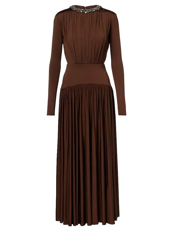 Roland Mouret Embellished Gathered Jersey Maxi Dress - Brown