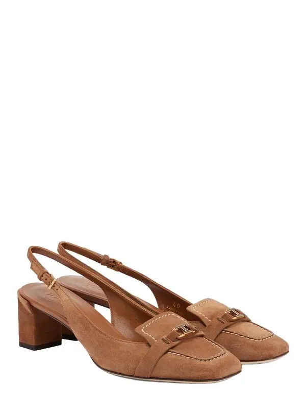TOD'S T Timeless Suede Slingback Pumps - Brown