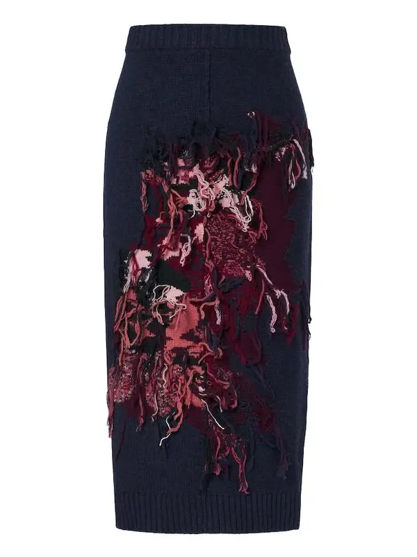 Erdem Fringed Intarsia Wool Midi Skirt - Blue