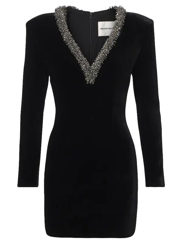 Roland Mouret Embellished Velvet Minidress - Black