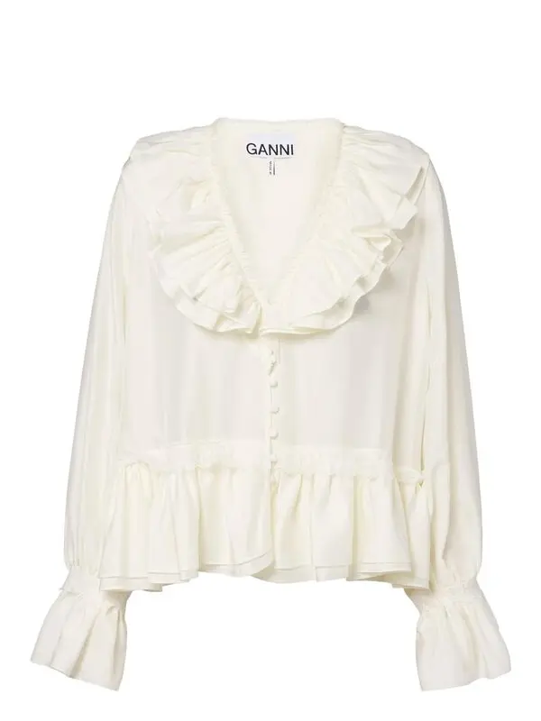 GANNI Lace-trimmed Ruffled Blouse - White