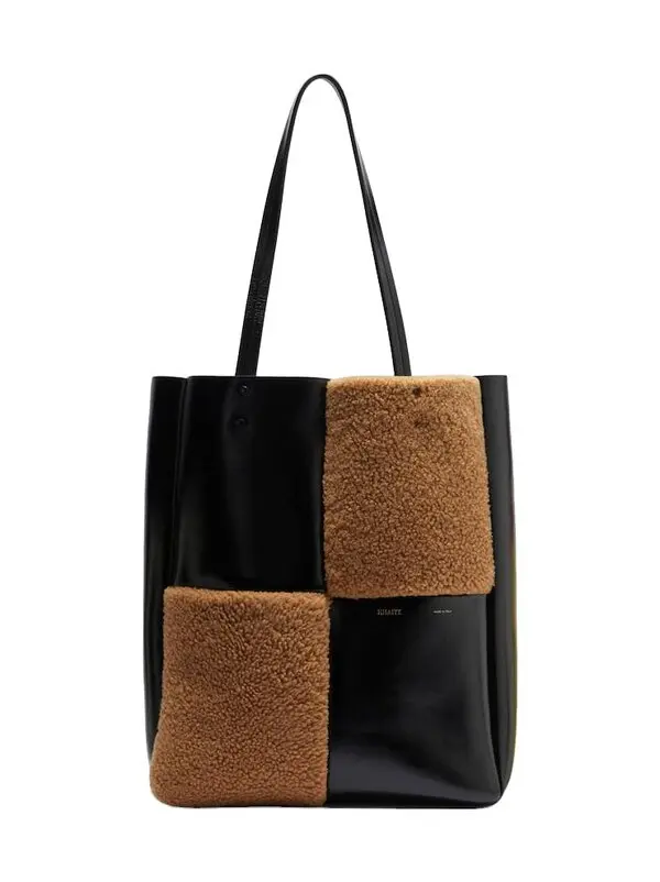Khaite Zoe Medium Shearling Paneled Tote Bag - Black