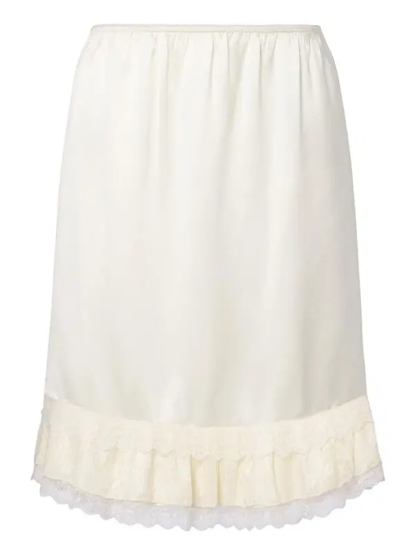 GANNI Lace-trimmed Ruffled Satin Midi Skirt - White