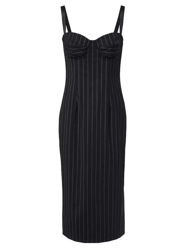 Dolce & Gabbana Pinstriped Wool And Silk Bustier Dress - Black