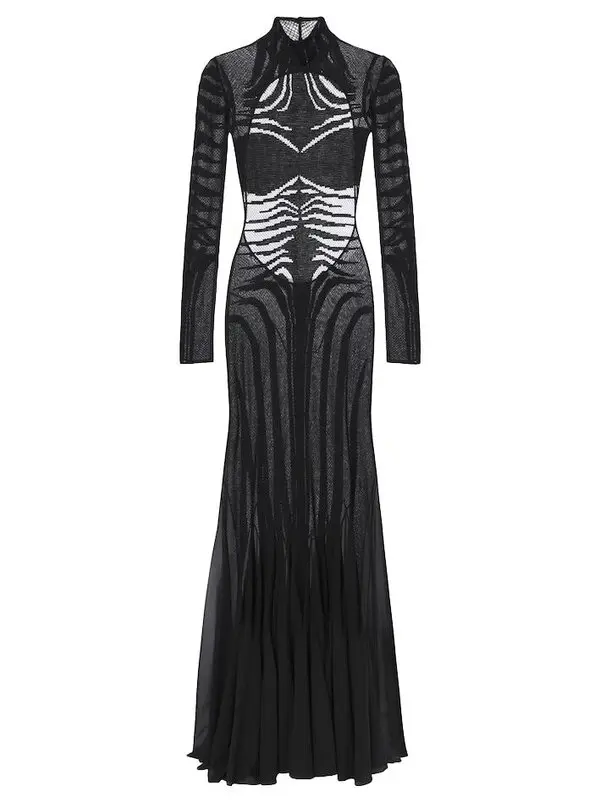 Roberto Cavalli Trompe L'œil Silk-blend Gown - Black