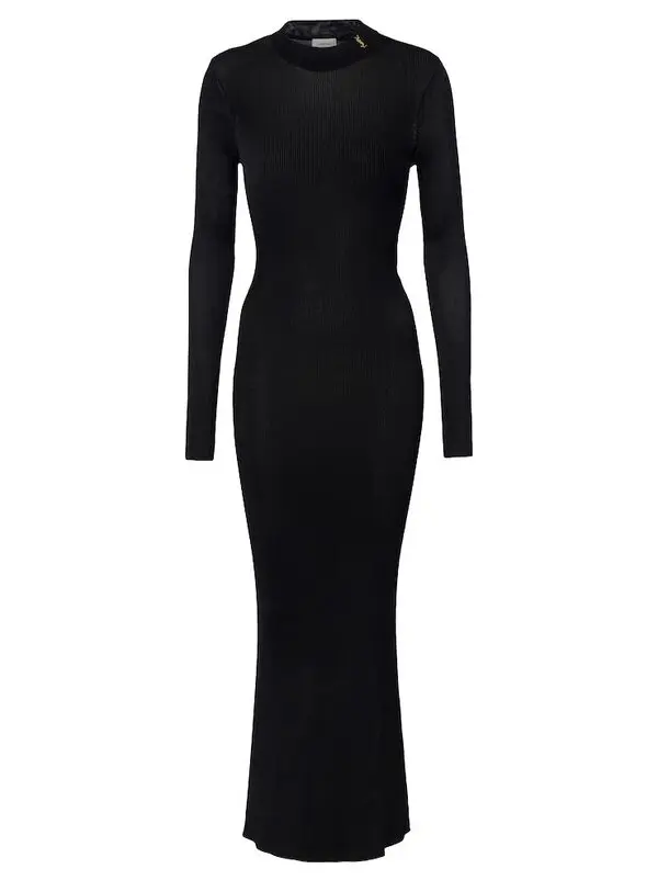 Saint Laurent Cassandre Ribbed-knit Silk Maxi Dress - Black