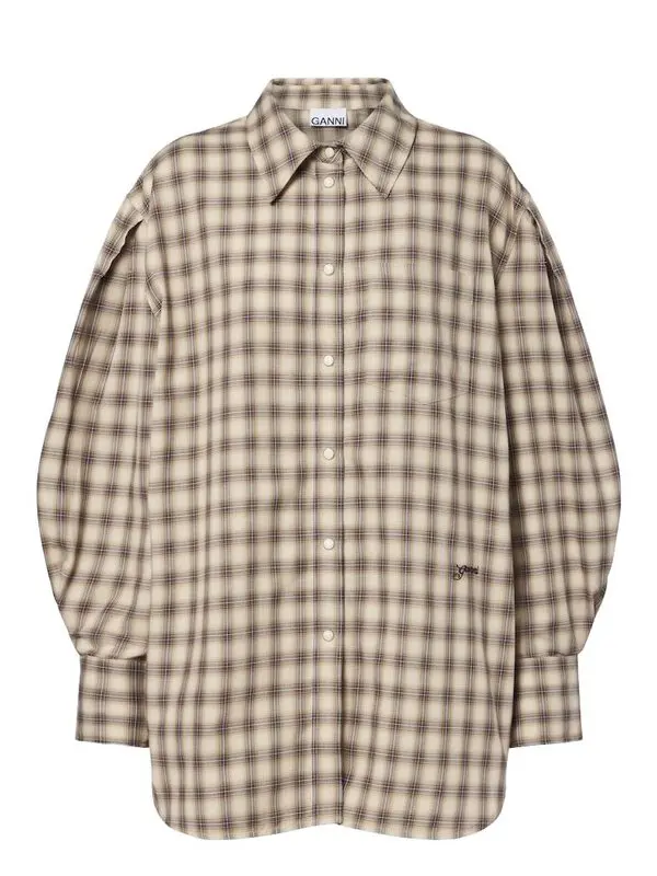 GANNI Checked Cotton Flannel Shirt - Brown